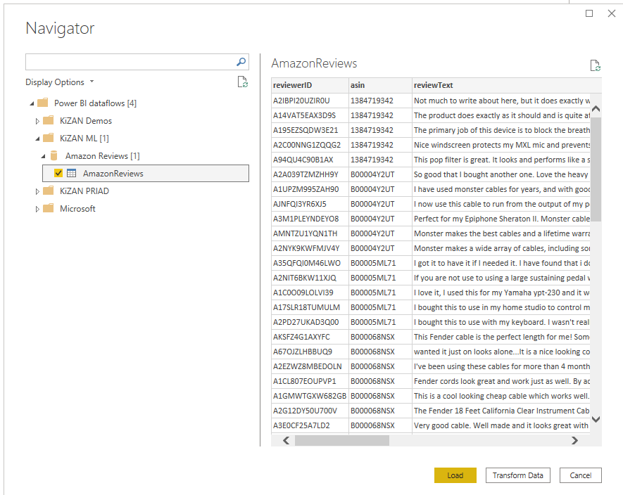 Score Sentiment of Amazon Reviews in Power BI Premium Dataflows